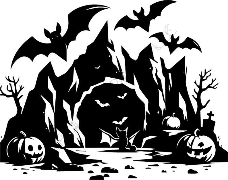 Halloween Bats in Caves SVG Bundle, Spooky Building Dxf, Creepy Caves ...