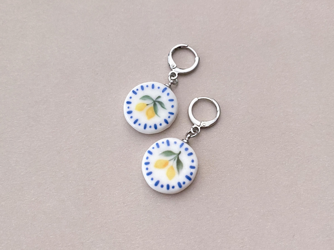 Cold Porcelain Lemon Earrings - 18k Real Gold Plated - Etsy