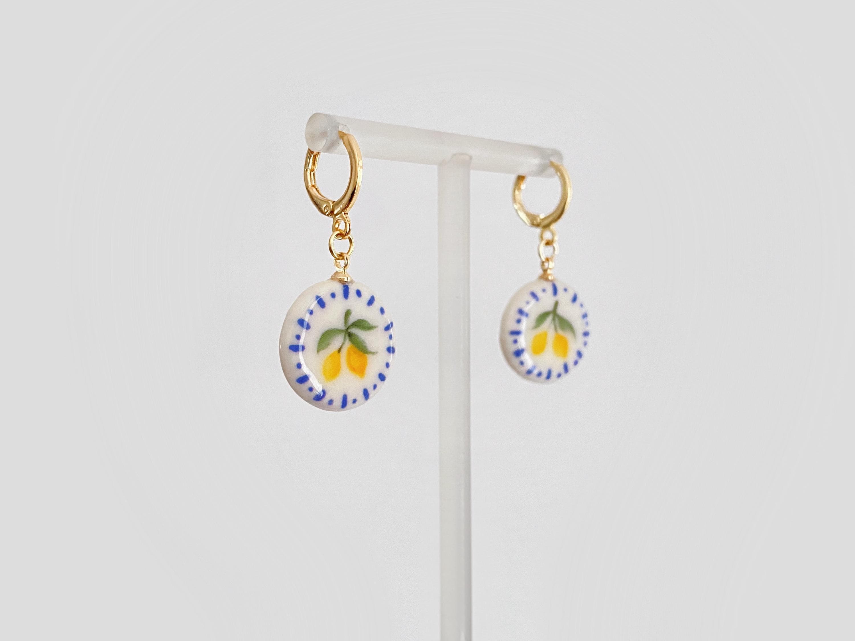 Cold Porcelain Lemon Earrings - 18k Real Gold Plated - Etsy