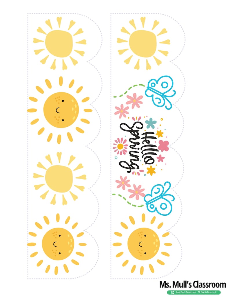 Classroom Bulletin Board Border Sunshine and Flowers With Hello Spring ...