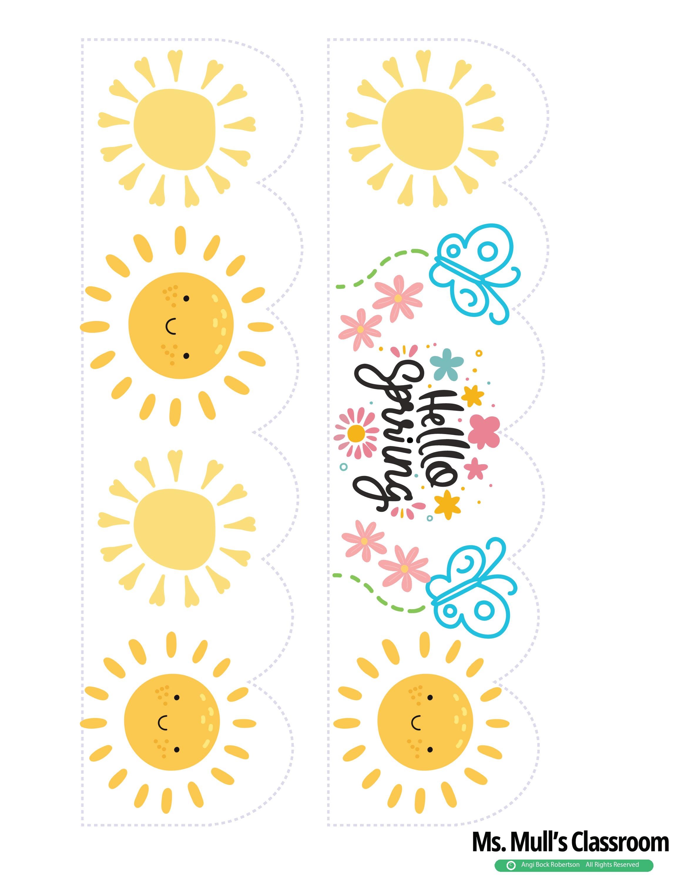 Classroom Bulletin Board Border Sunshine and Flowers With Hello Spring ...