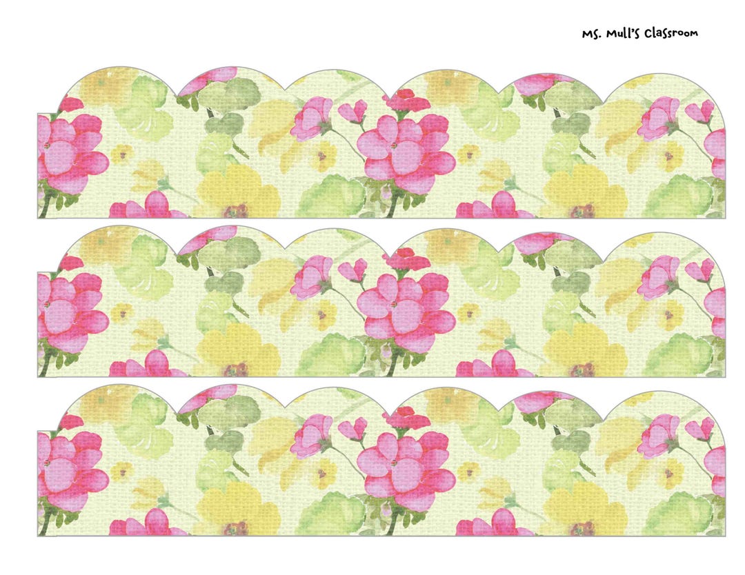 Floral Classroom Bulletin Board Border: Evergreen & Geraniums (digital ...