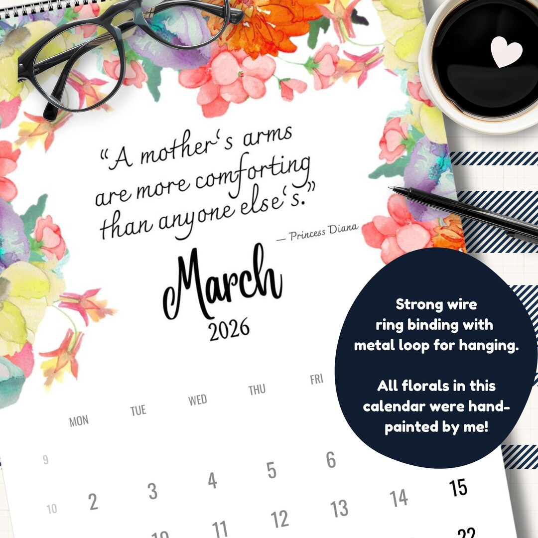 2026 Flowers Ledger Wall Calendar Mom Themed - Hand Painted Floral ...