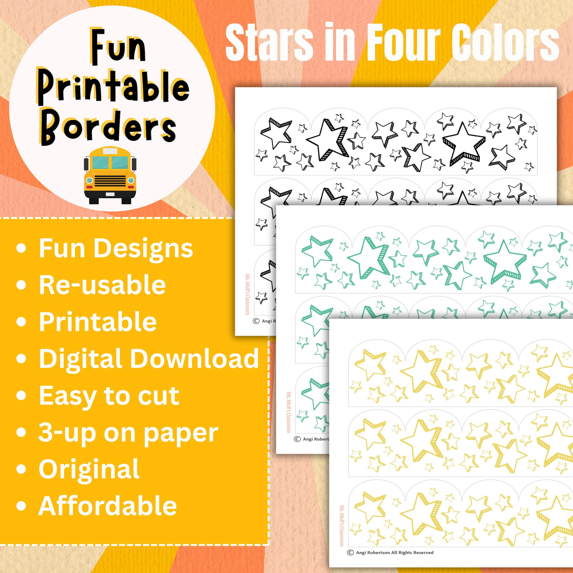 Stars Bulletin Board Border: Evergreen, Four Colors (digital Download ...