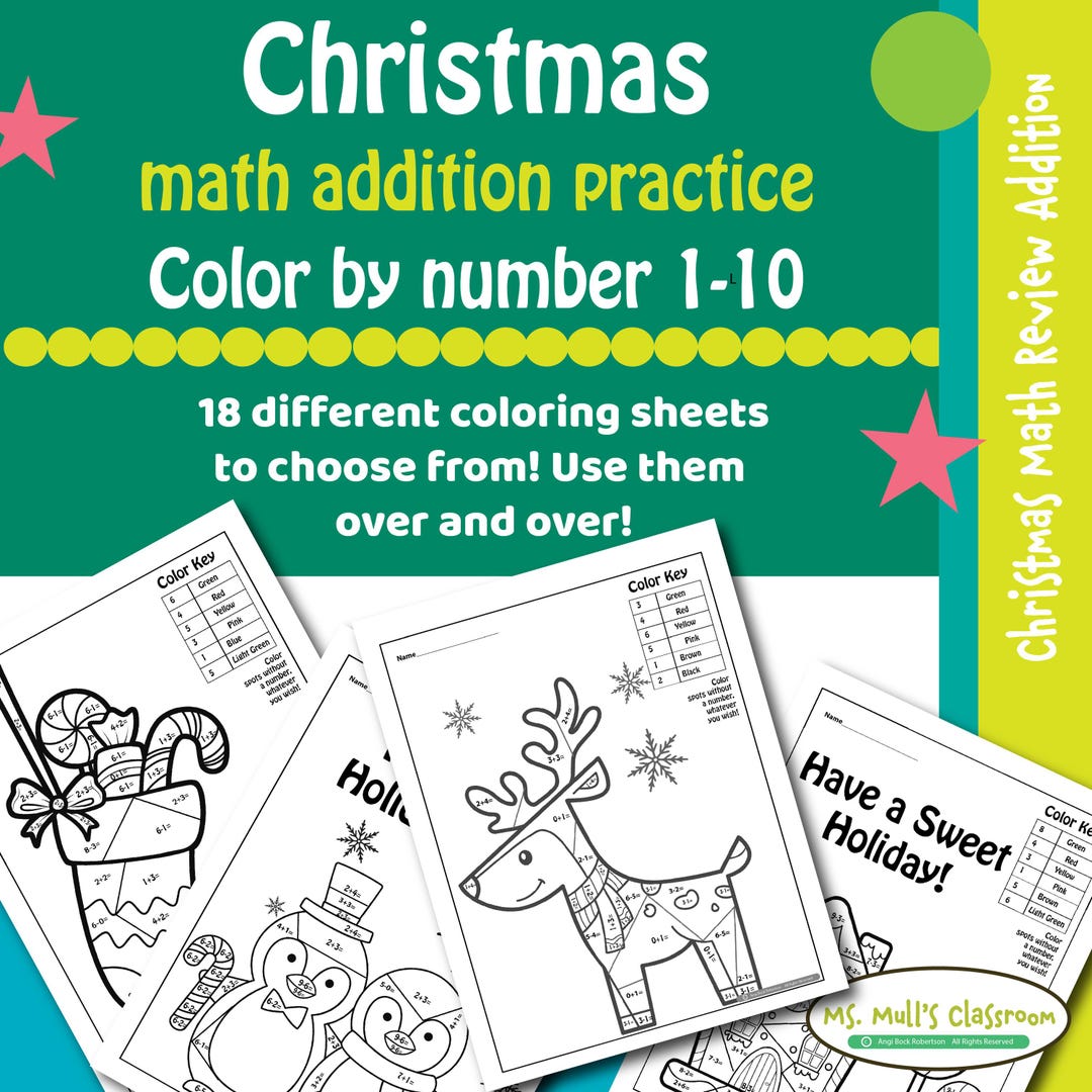 Christmas Math Addition Practice Color by Number | 1-10 | 18 Unique ...