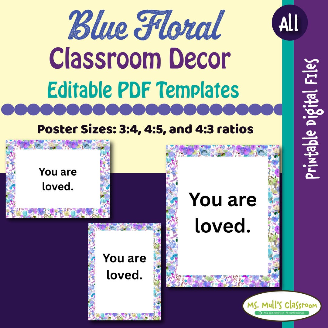 Classroom Printable Poster Set / Blue Floral Border / Editable ...