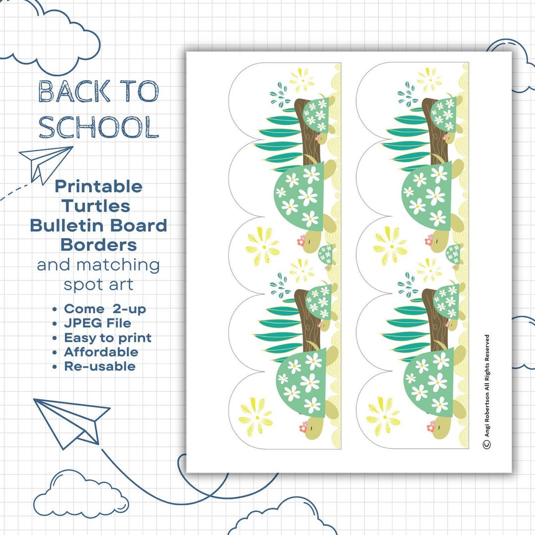 Turtles Elementary Classroom Bulletin Board Border and Spot Art Digital ...