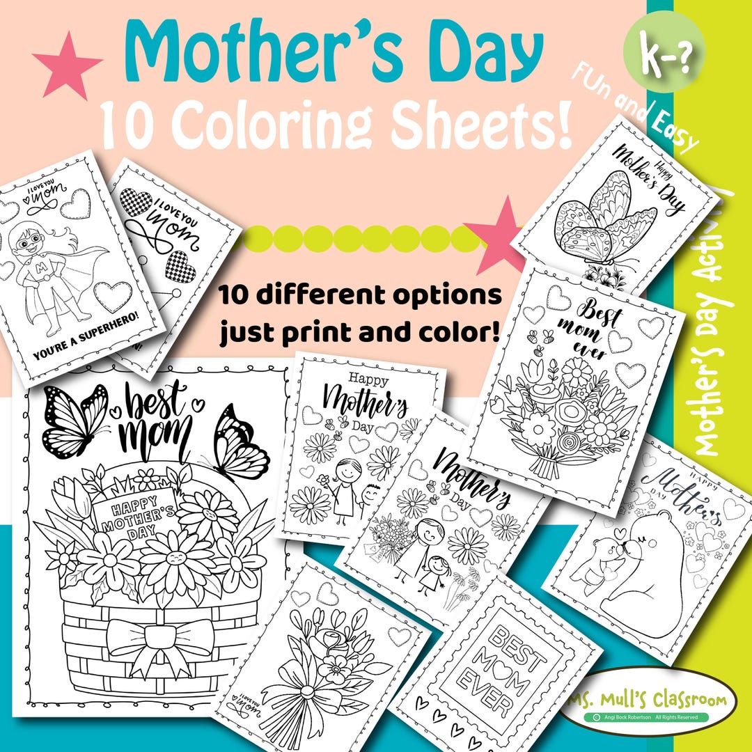 Mother's Day Coloring Sheets Printable Set of 10 Digital Download ...