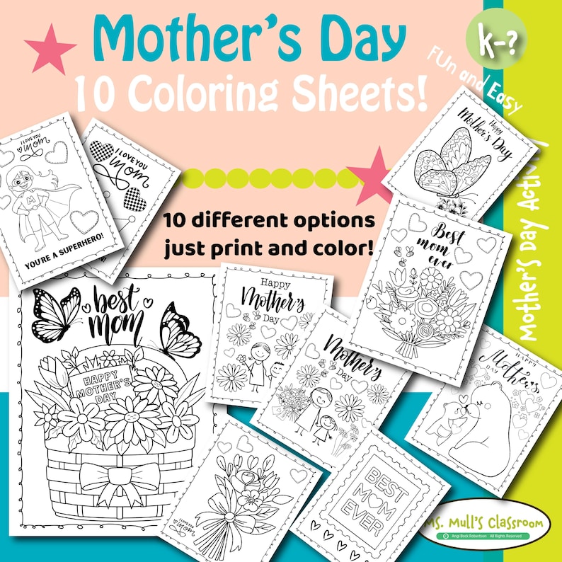 Mother's Day Coloring Sheets Printable Set of 10 Digital Download ...
