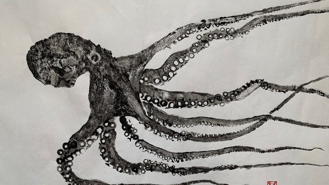 SUPERBE LARGE OCTOPUS Gyotaku ,real Item Not a Copy Digital or Print - Etsy