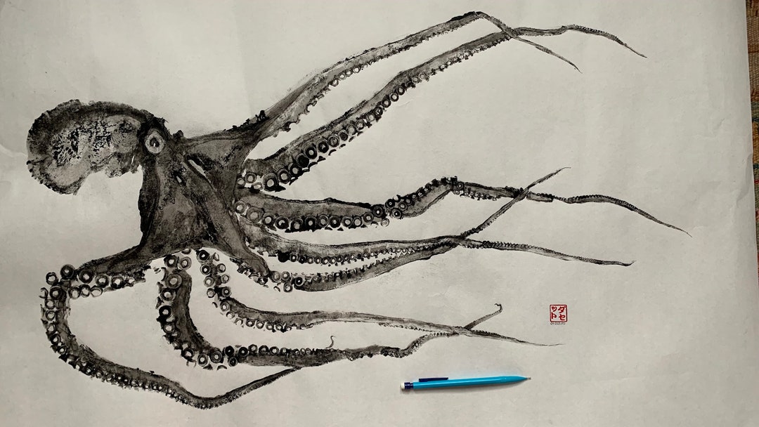 BIG OCTOPUS GYOTAKU 64 Cms X 97 Cms Rare and Unique It is Not a Digital ...