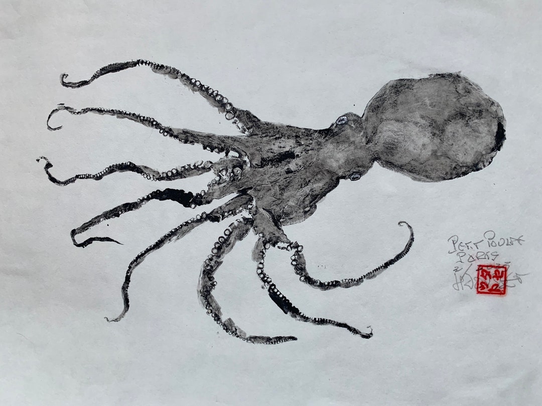 GYOTAKU LITTLE OCTOPUS 47 X 23 Cms Original This is Not a Copy but a ...