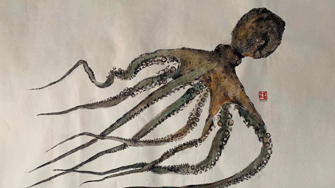 73X93CMS COLOR OCTOPUS Superb and Rare This Gyotaku is Unique and is ...