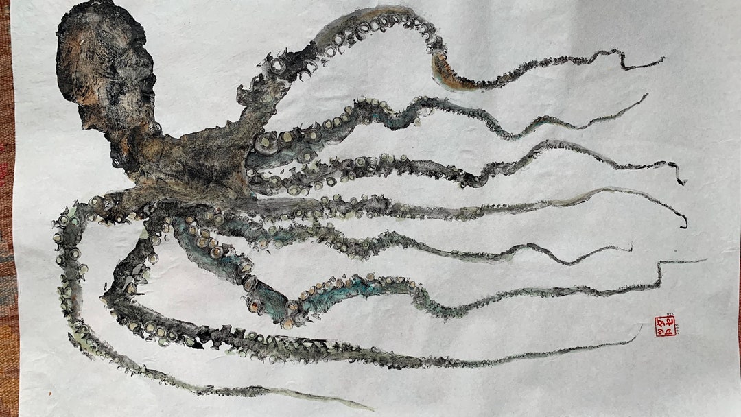 RARE FISH ART This Color Octopus Gyotaku is Unique It is Not a Print or ...