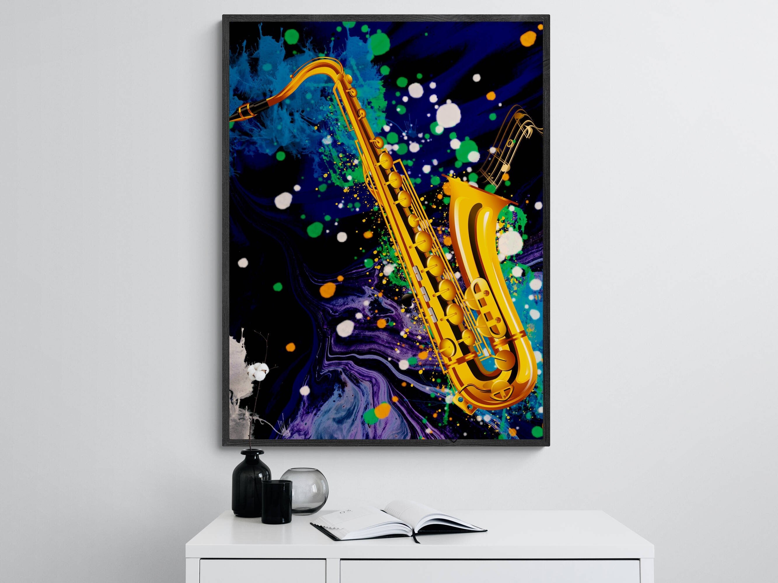 Saxophone Art Print, Abstract Saxophone Printable, Saxophone Wall Art ...