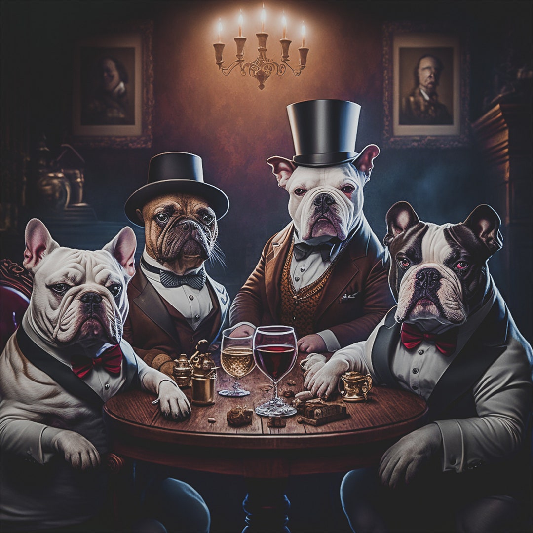 Puppy Party: Whimsical and Playful Digital Art Print of French Bulldogs ...
