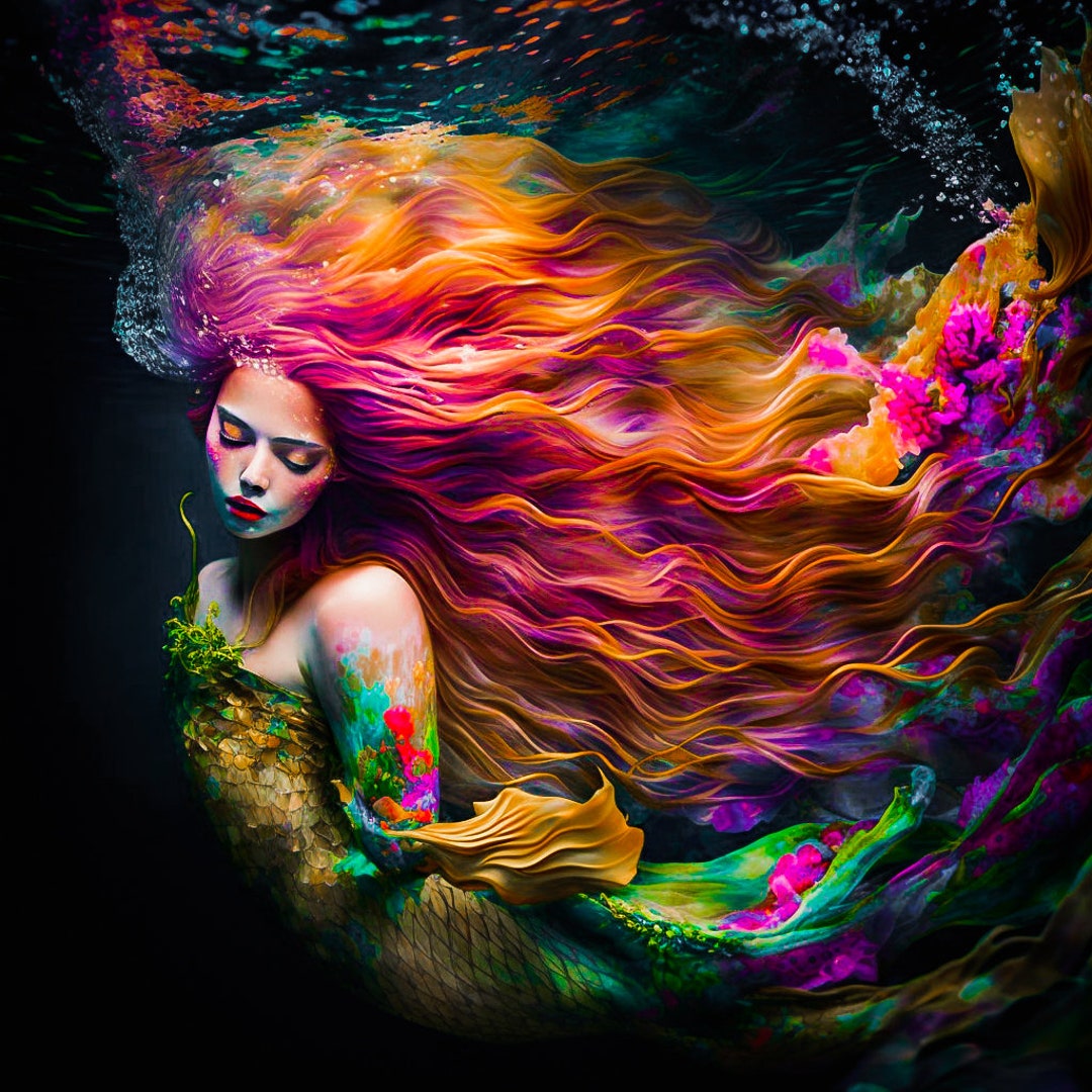 Ocean Beauty: Majestic and Radiant Mermaid Digital Art Print for the ...