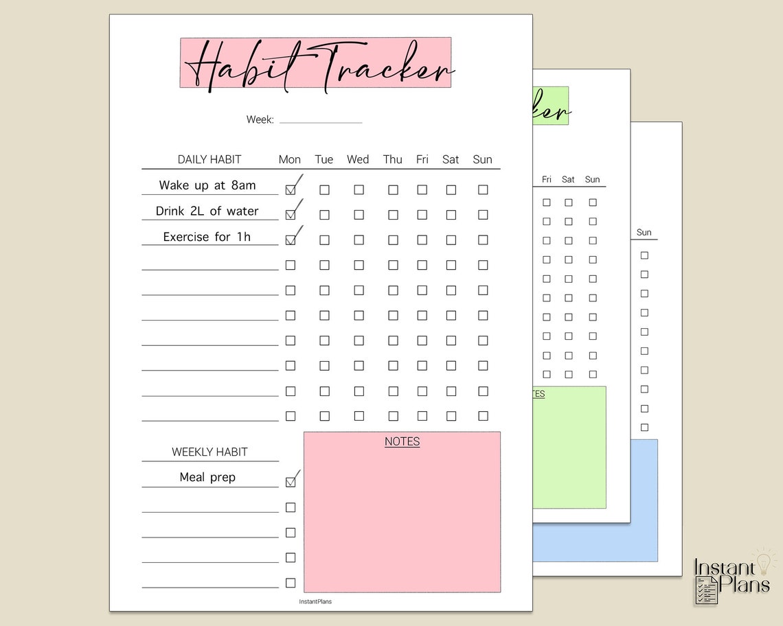 Habit Tracker Daily, Weekly Habits Printable Template Downloadable - Etsy