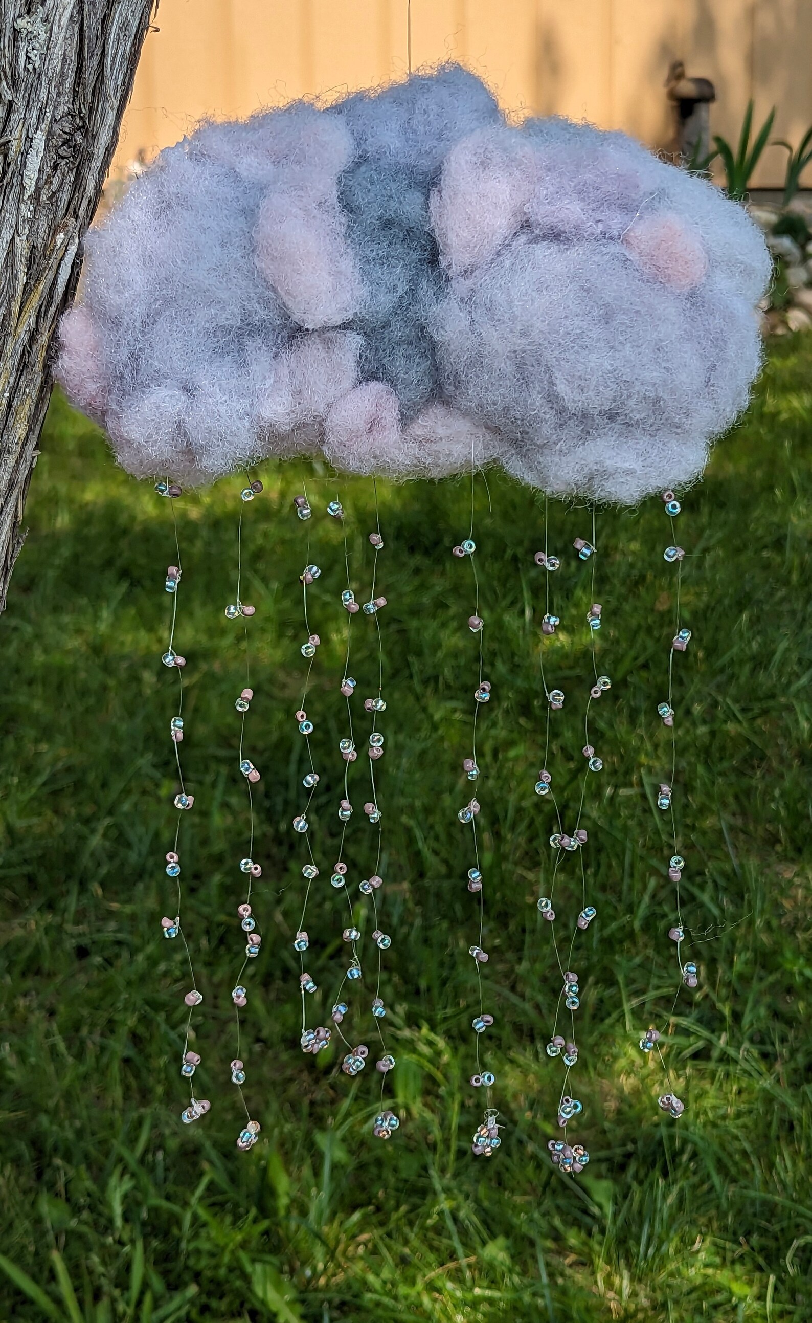 Hanging Cloud With Glass Bead Raindropsdecorative Rain Cloud With Beaded Raindrops - Etsy