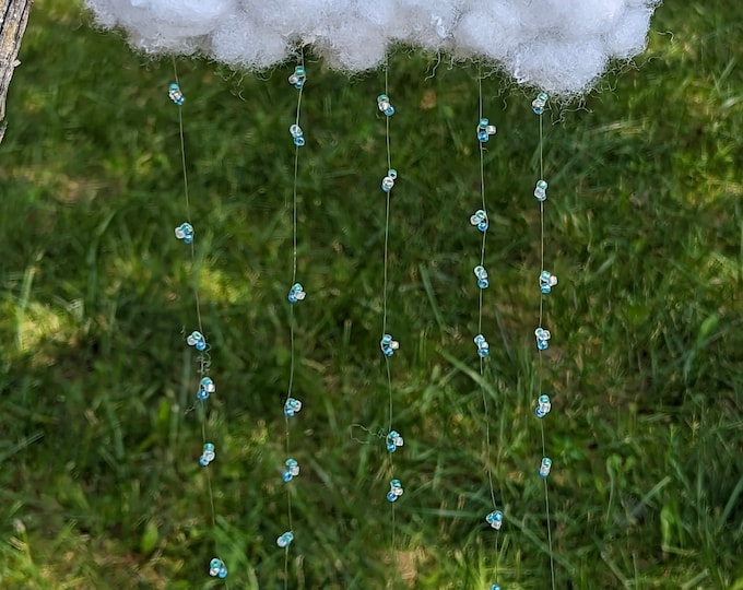 Hanging Cloud With Glass Bead Raindropsdecorative Rain Cloud With Beaded Raindrops - Etsy