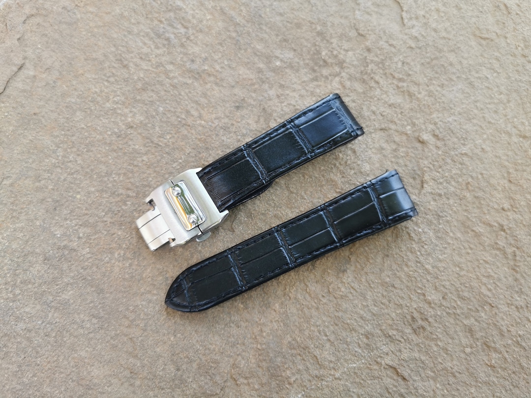 20/23mm Genuine Leather Strap for Cartier Santos 100, Band Wh Buckle ...