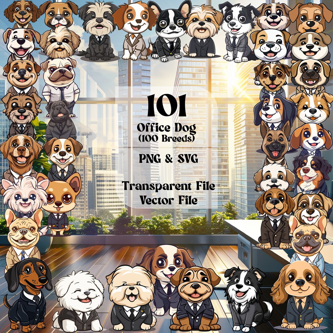 101 PNG & SVG Bundle Cute Cartoon Office Dog Transparent, Vector File ...