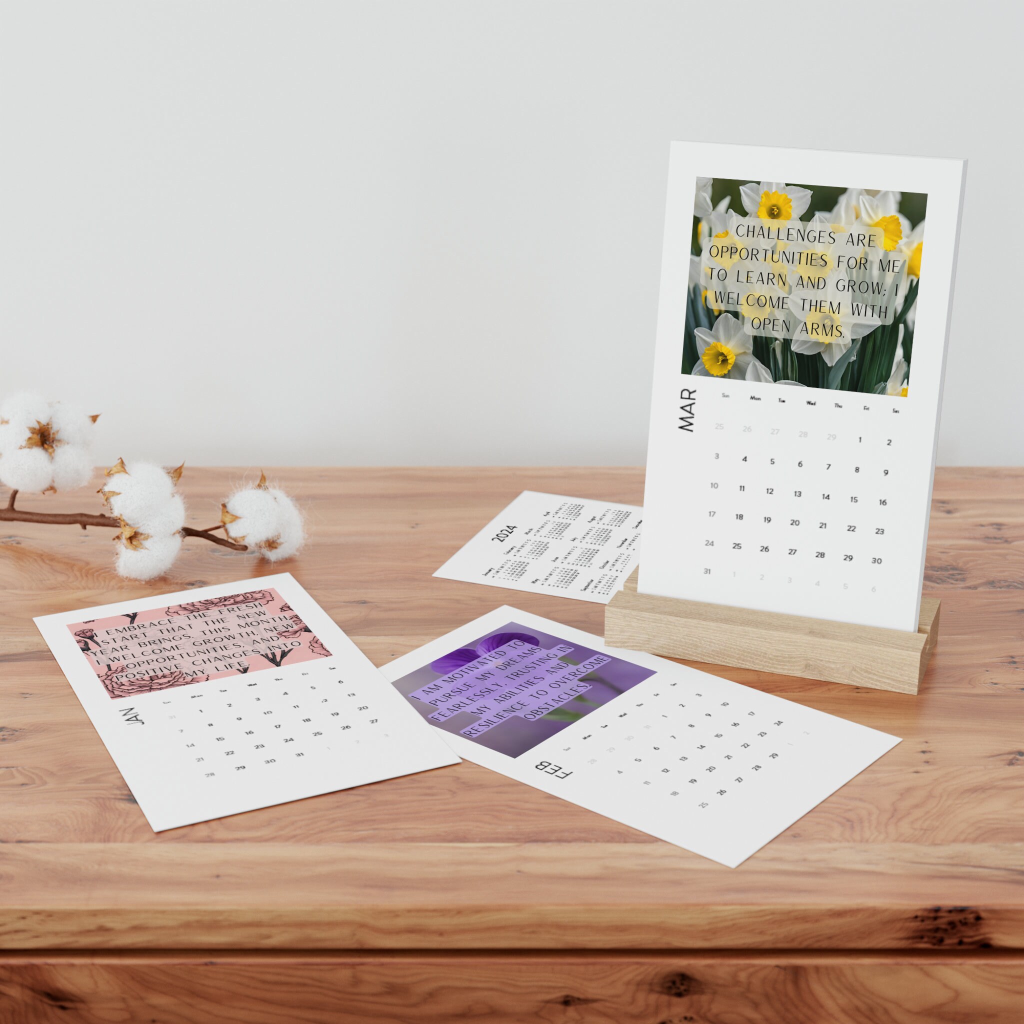 2024 Desk Calendar, 2024 Floral Calendar, Affirmations Calendar ...