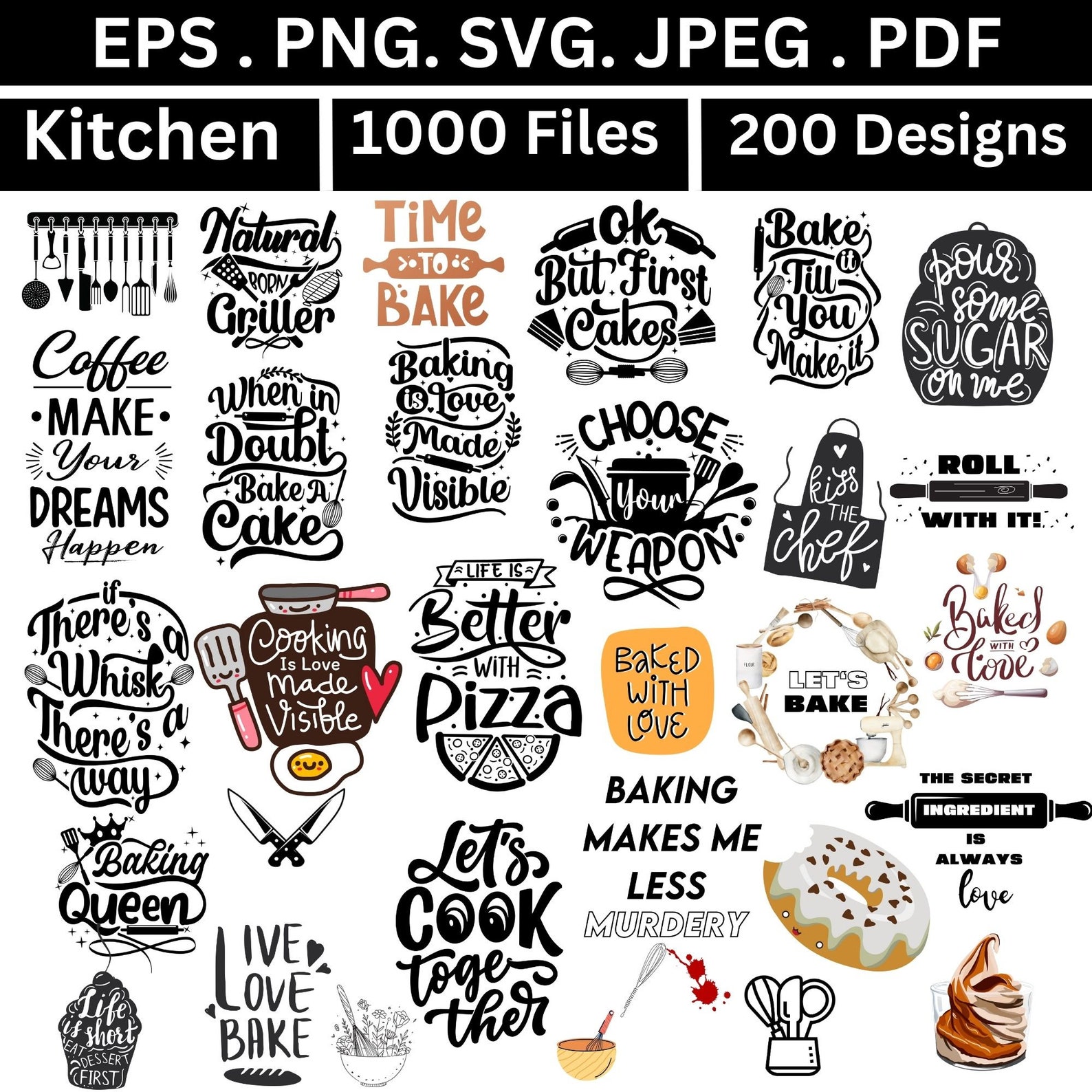 Kitchen Svg, Kitchen Svg Bundle, Kitchen Cut File, Baking Svg, Cooking ...