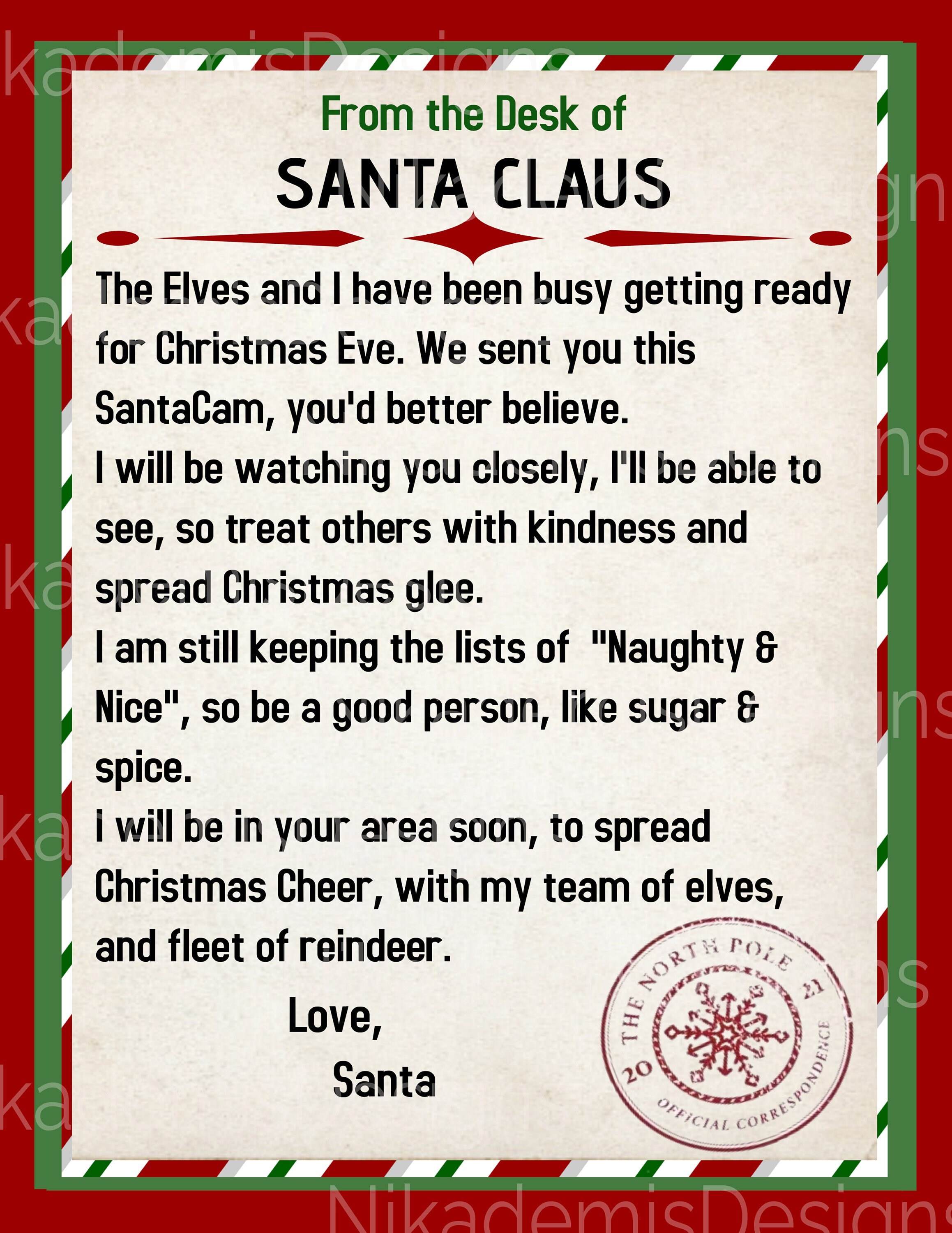 Santa Cam Letter From Santa and Matching Envelope PNG Instant Download ...