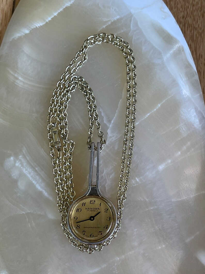 Elegant 1970’s Vintage Swiss Hanowa Gold Color Pendant Watch With Gold ...