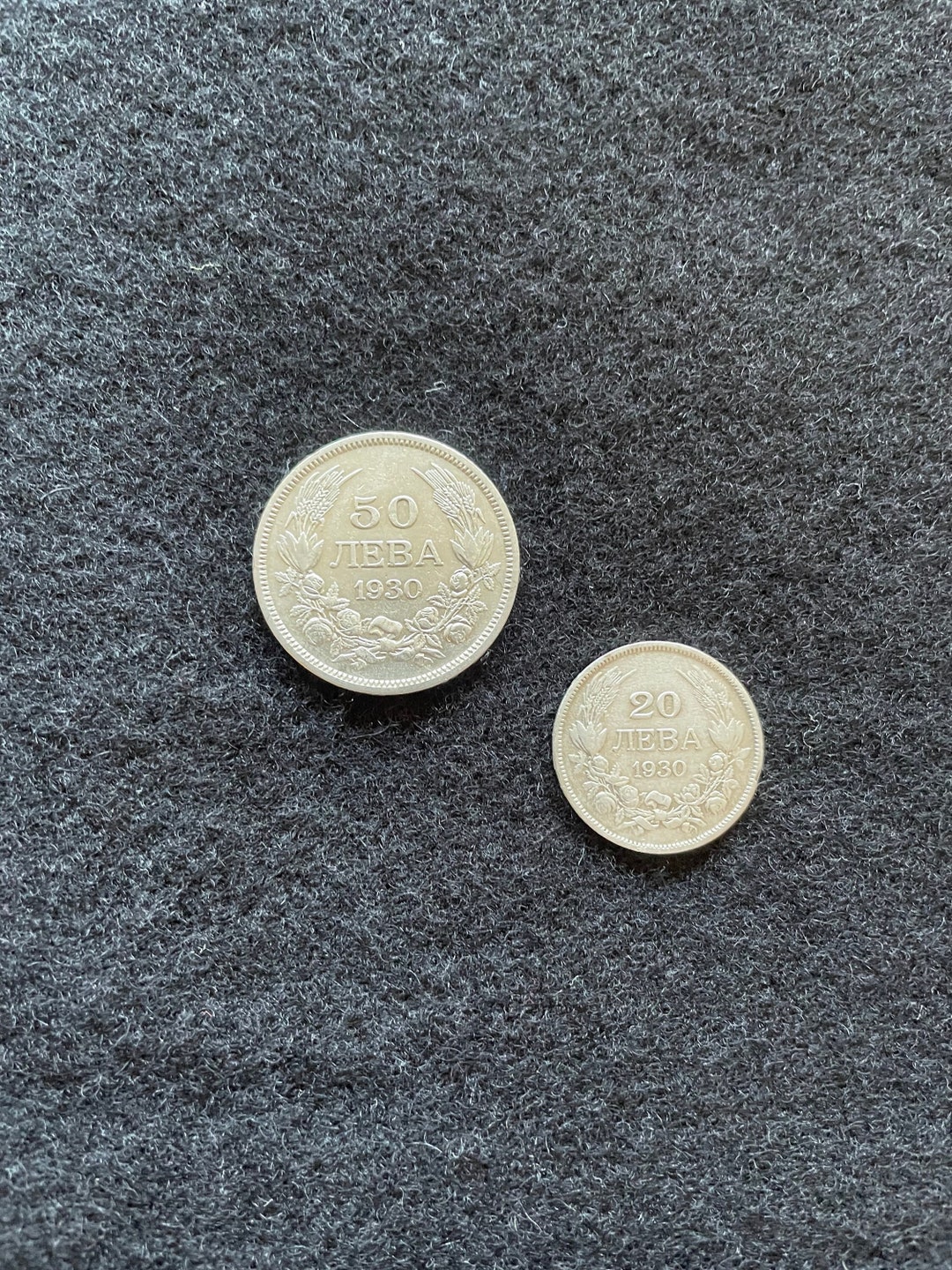 Lot 2 Rare 1930 Bulgarian Silver Coins, 50 and 20 Leva, Extra Fine ...