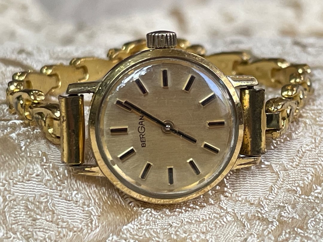 Chic 1960 Vintage Swiss Ladies Wristwatch Bergana Gold Color Case, Art ...
