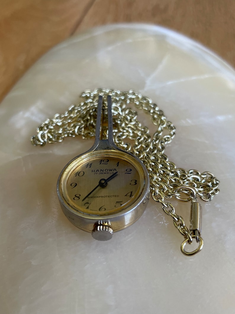 Elegant 1970’s Vintage Swiss Hanowa Gold Color Pendant Watch With Gold ...