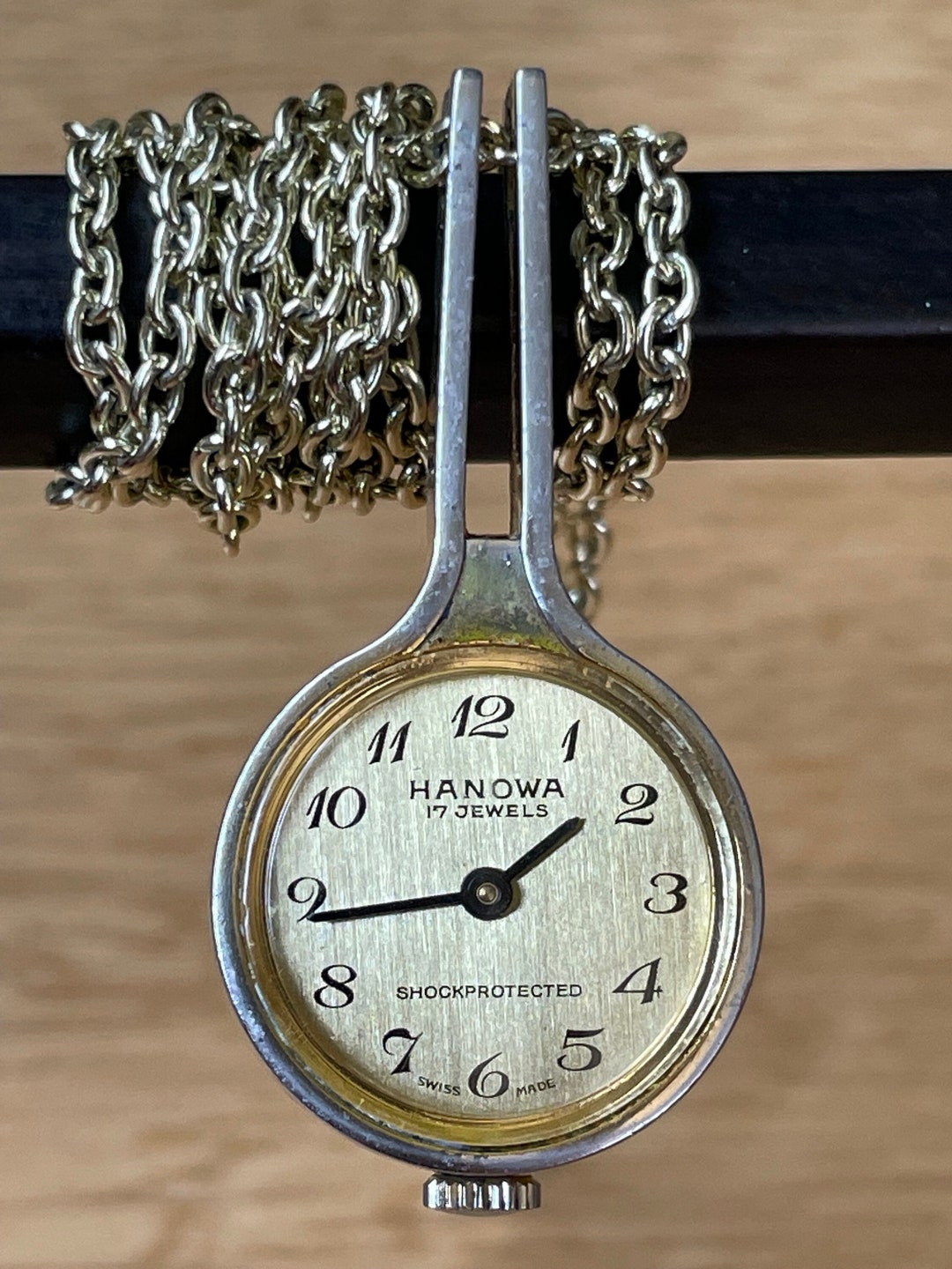 Elegant 1970’s Vintage Swiss Hanowa Gold Color Pendant Watch With Gold ...