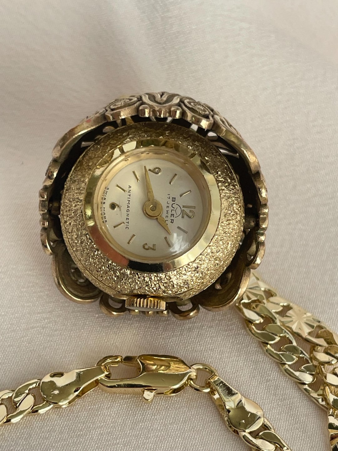 1960’s Vintage Swiss Women’s Pendant Watch Buler Golden Color Case ...
