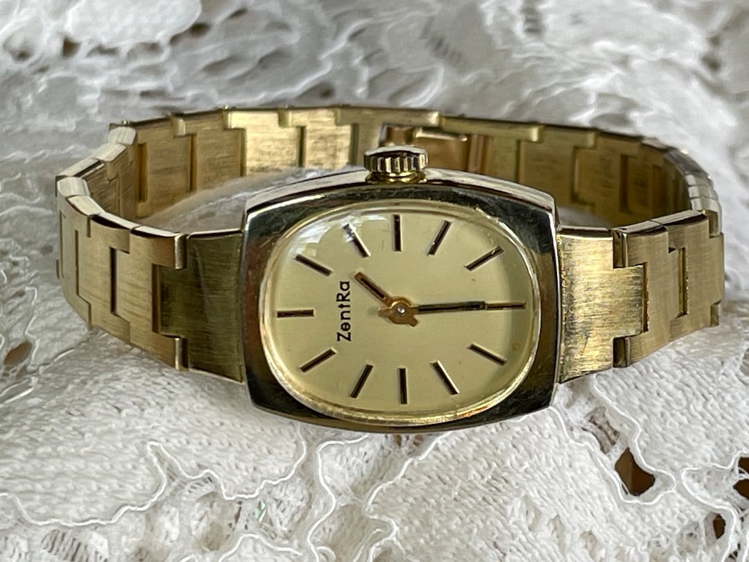 Elegant 1960 Vintage German Ladies Wristwatch Zentra Gold Color Case ...