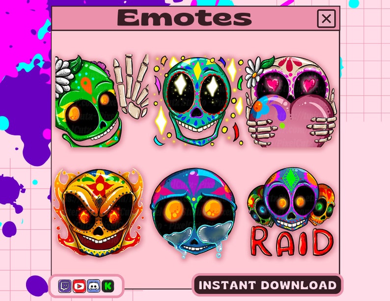 Day of the Dead Skull Emotes for Twitch, Kick, Youtube, and Discord - Etsy