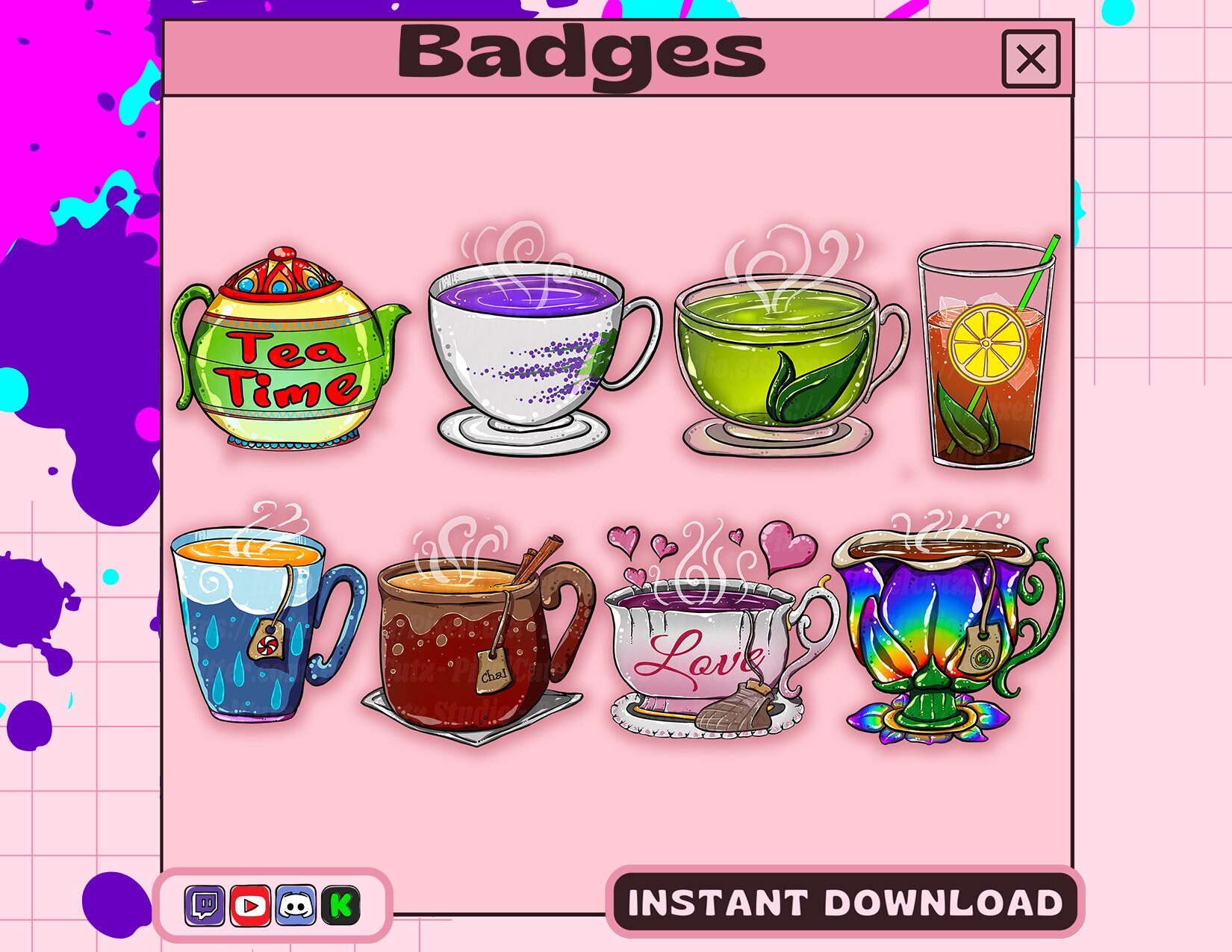 Tea Time Cozy Tea Cup Emotes / Sub Badges for Twitch, Kick, Youtube, or ...