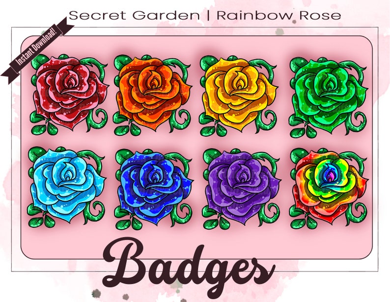 Vibrant Rainbow Rose Streaming Badges Cottage Core Roses for - Etsy