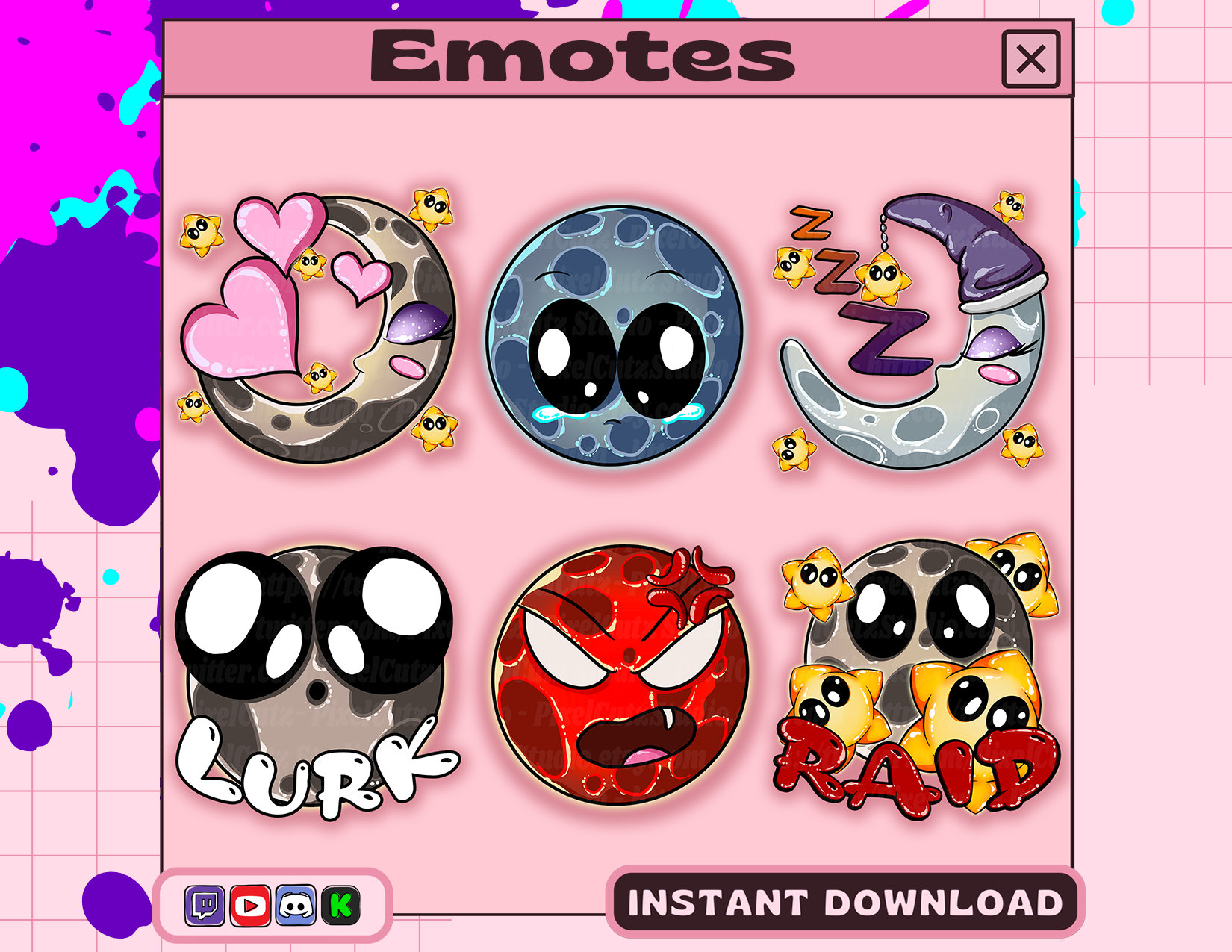 Celestial Moon Twitch Emotes: Expressive Lunar Designs for Twitch ...