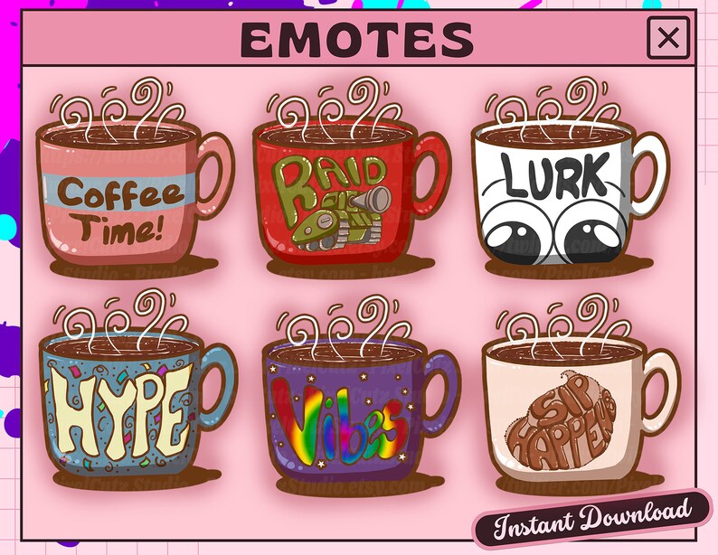 Cute and Cozy Coffee Time Emotes for Twitch Discord Kick - Etsy