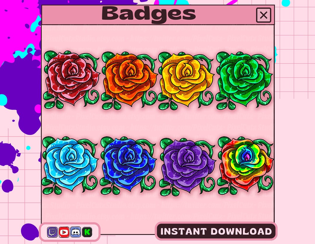 Vibrant Rainbow Rose Streaming Badges - Cottage Core Roses for Twitch ...
