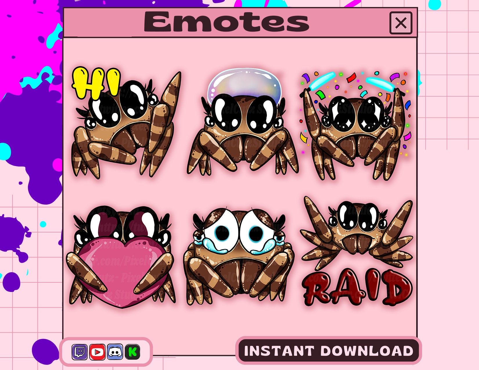 Cute Spider Emotes for Twitch, Kick, Youtube, and Discord | Adorable ...