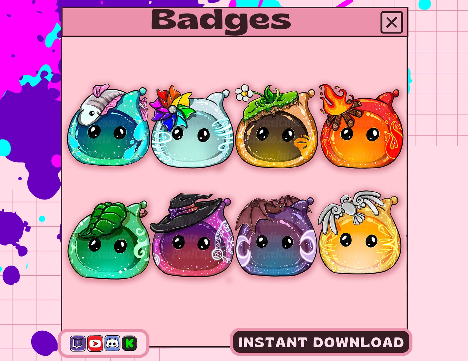 Colorful Slime Elemental Stream Badges for Twitch, Kick, Youtube, and ...