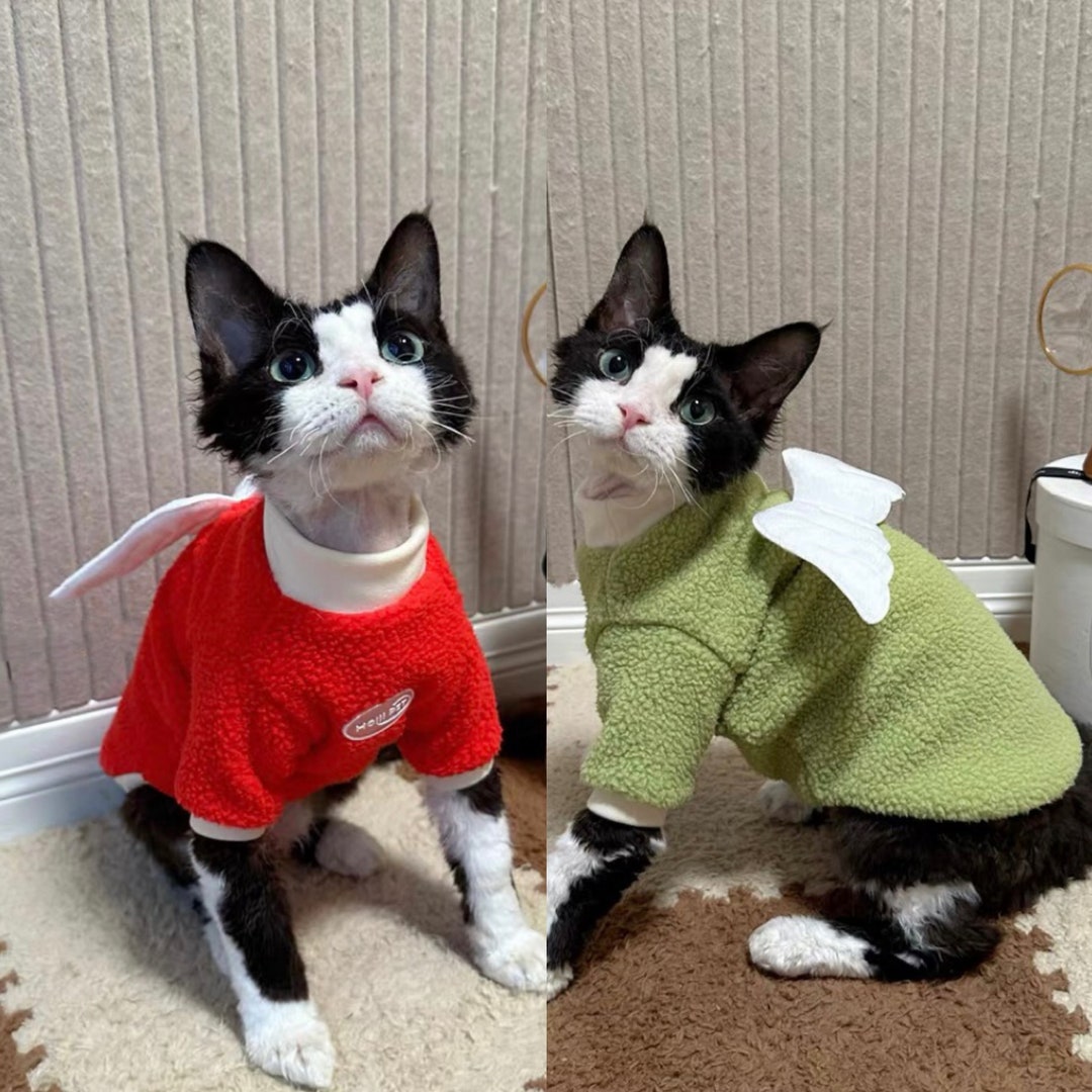 Sphynx Hairless Cats Wing Decoration Clothes, Soft Kitten Pullover Turtleneck Sweatshirt ...
