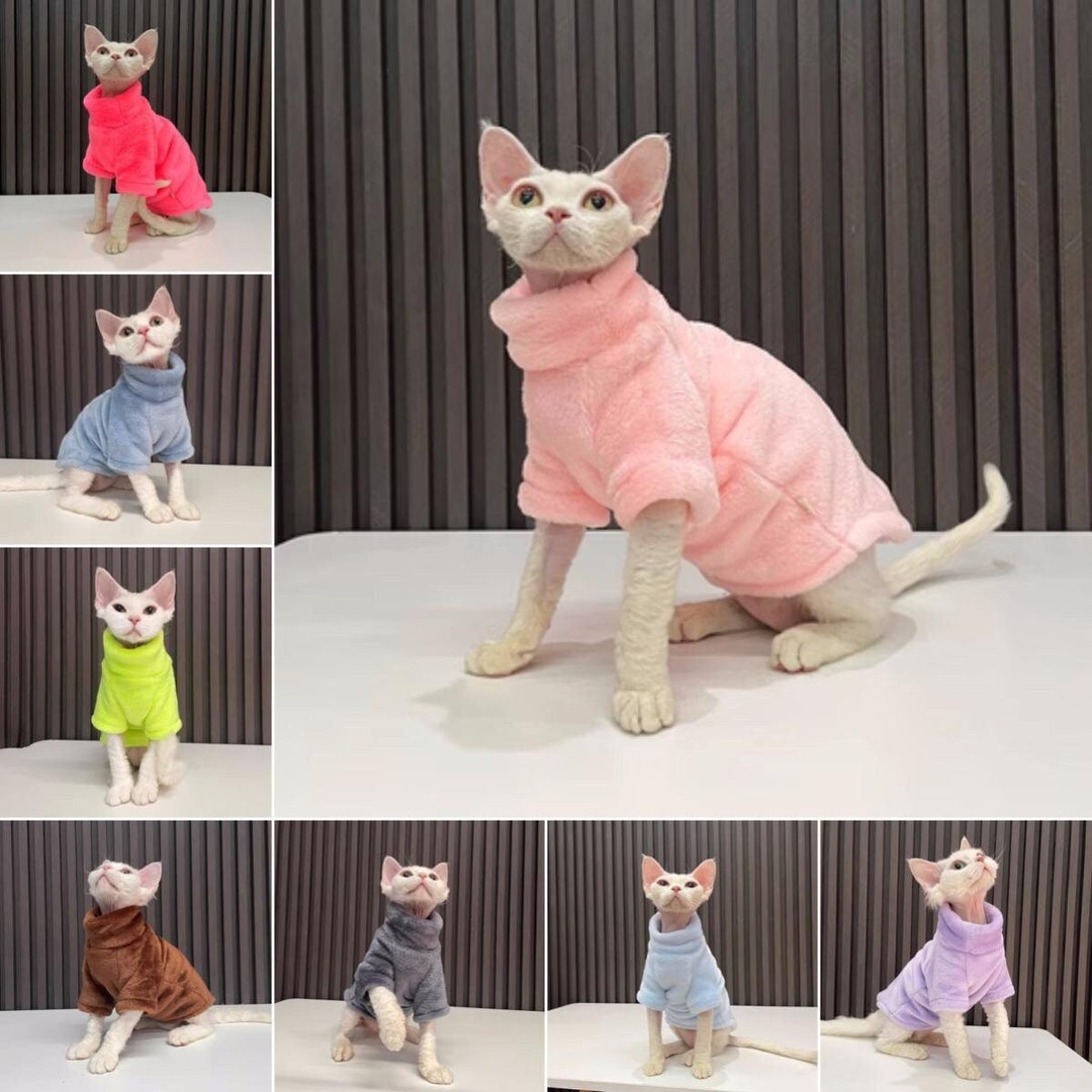 14 Colors Sphynx Hairless Cats Clothes, Fleece Warm Kitten Sweater in ...