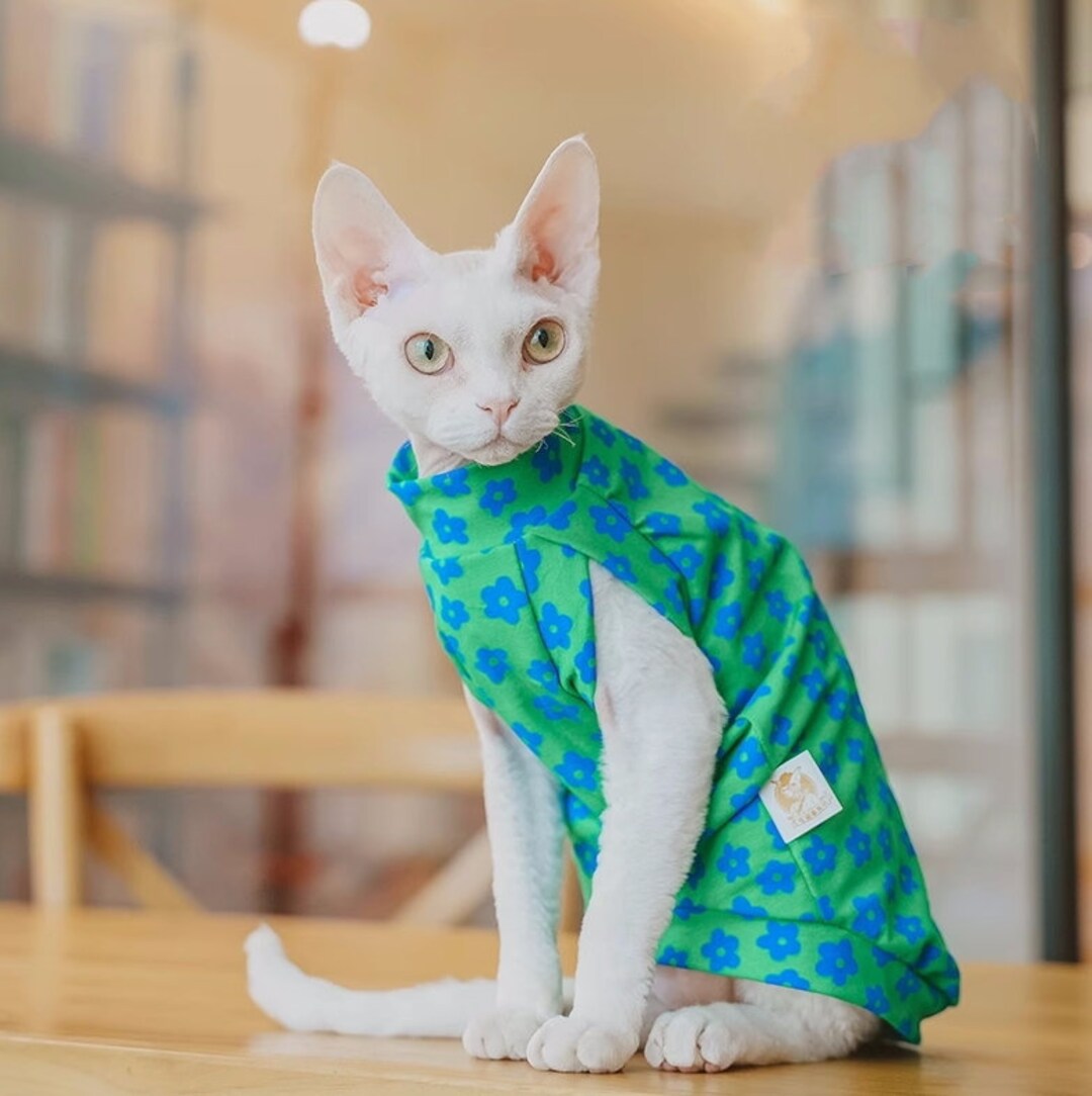 Green Flower Sphynx Hairless Cats Clothes, Bambino Devon Rex Sphynx Cat ...