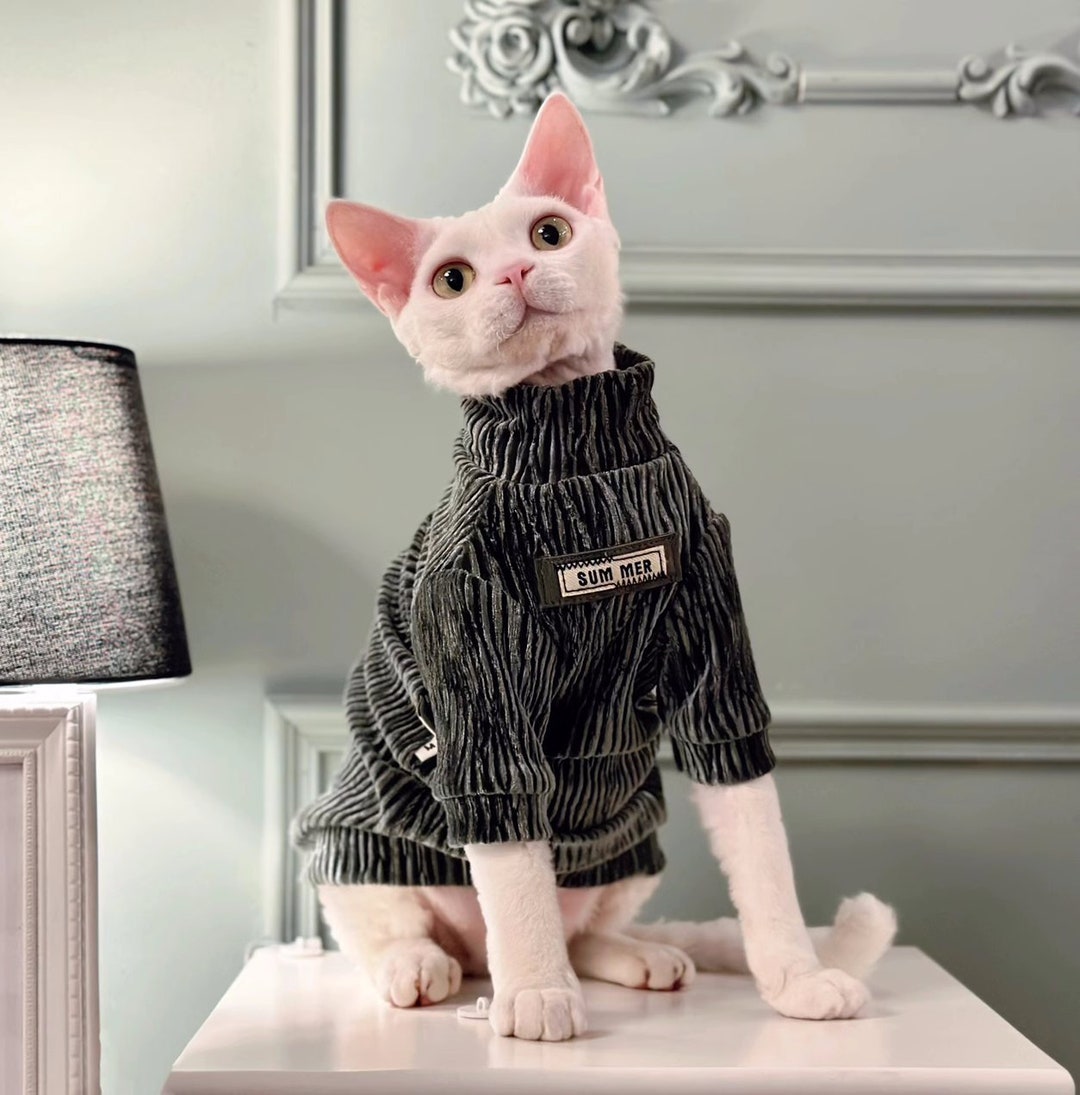 Sphynx Hairless Cats Clothes, Winter Warm Velvet High Collar Kitten ...