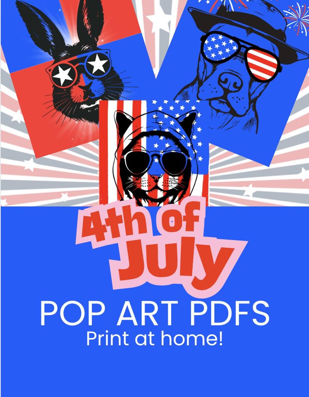 4th of July Pop Art Animal Prints | Wall Art PDF | Digital Download ...