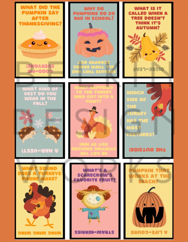 Thanksgiving & Fall Lunchbox Jokes | Print at Home | Instant Download ...